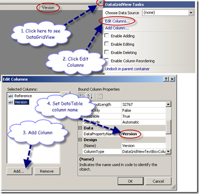 C# How to bind DataTable columns to DataGridView manually